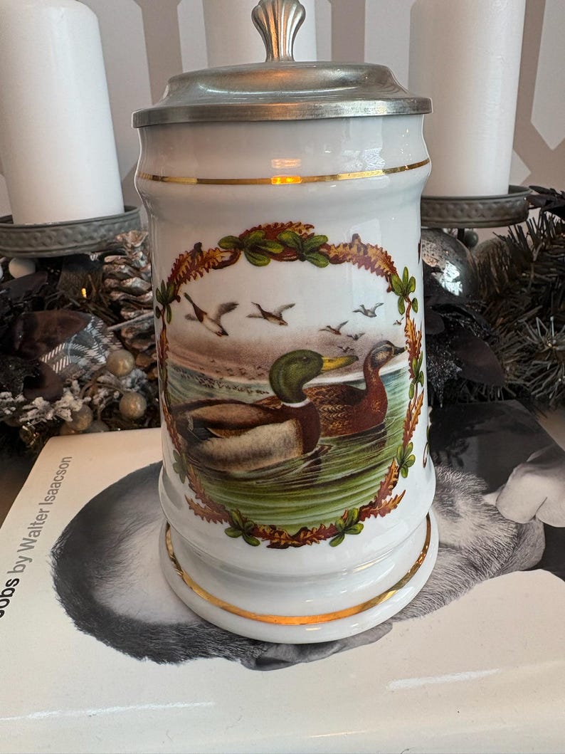 Vintage German Beer Stein – Mallard Duck Hunting Scene, Pewter Lid - Etsy