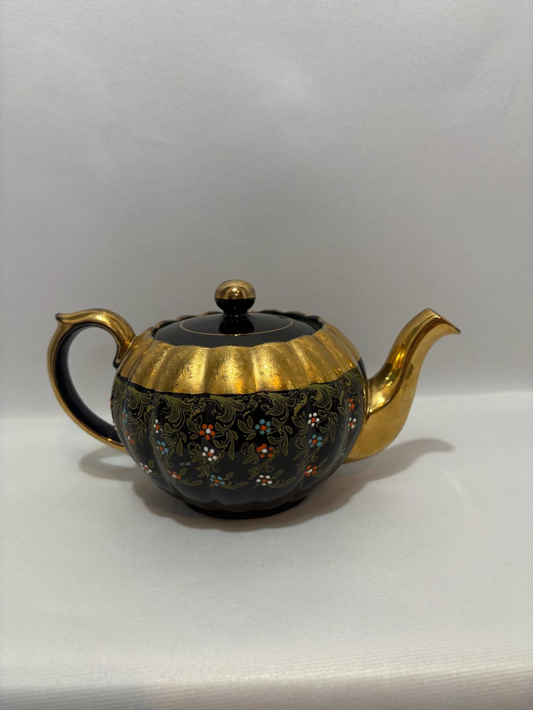 Vintage Gibson's Teapot: Staffordshire Black Floral With Gold Luster - Etsy