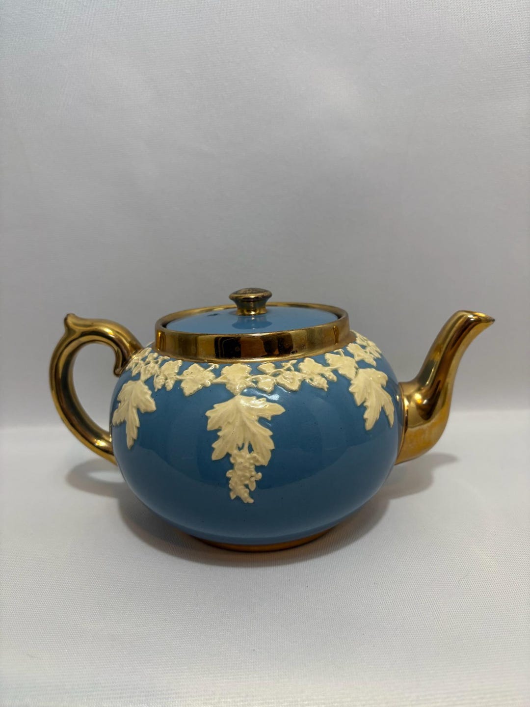 Vintage Gibson Staffordshire Blue Teapot - Antique English Ceramic ...