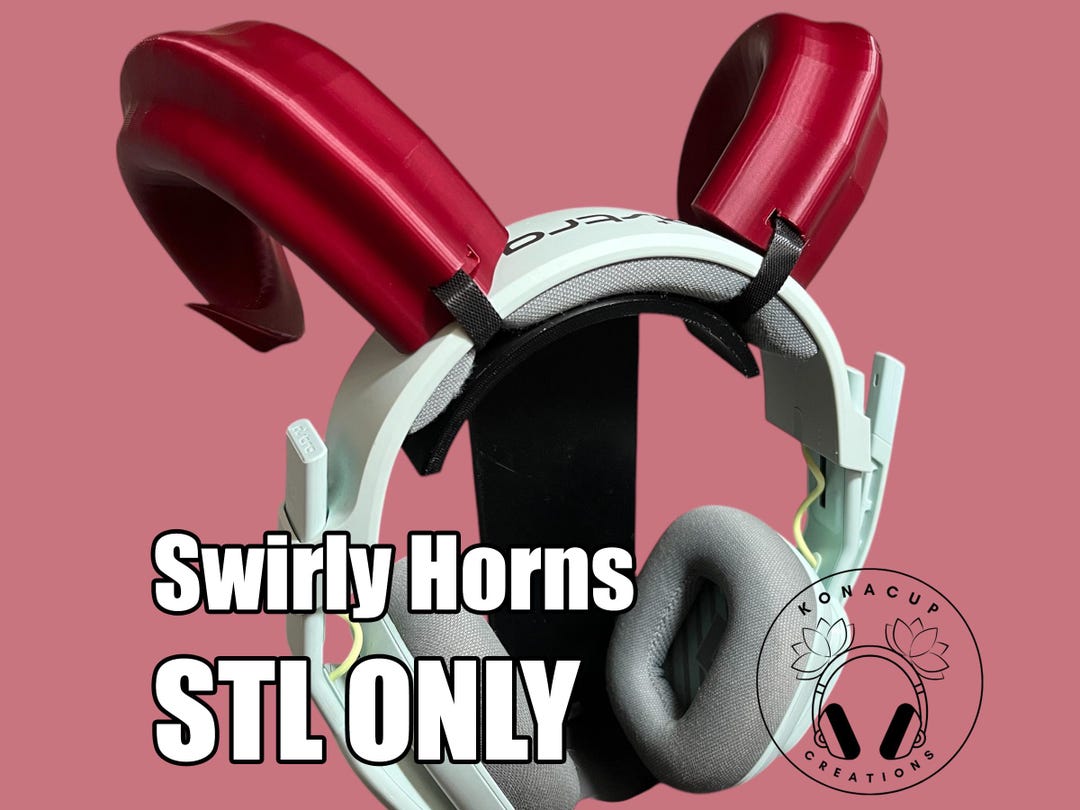 3D Print STL Swirly Horns Headset Decor, Purple Rounded Horn Gamer ...