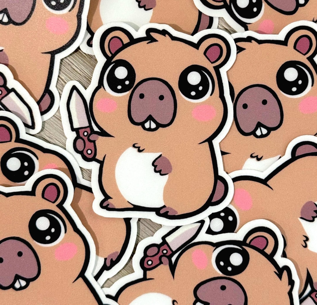 Cute Killer Knife Capybara | Matte Laminated Capybara Sticker for Water ...