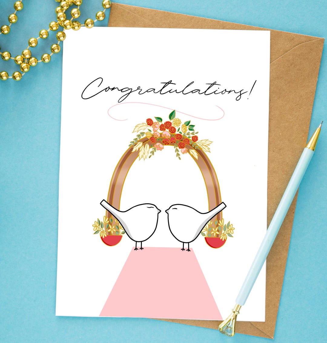 Wedding Congratulations Card, Floral Arch, Birds Design - Etsy