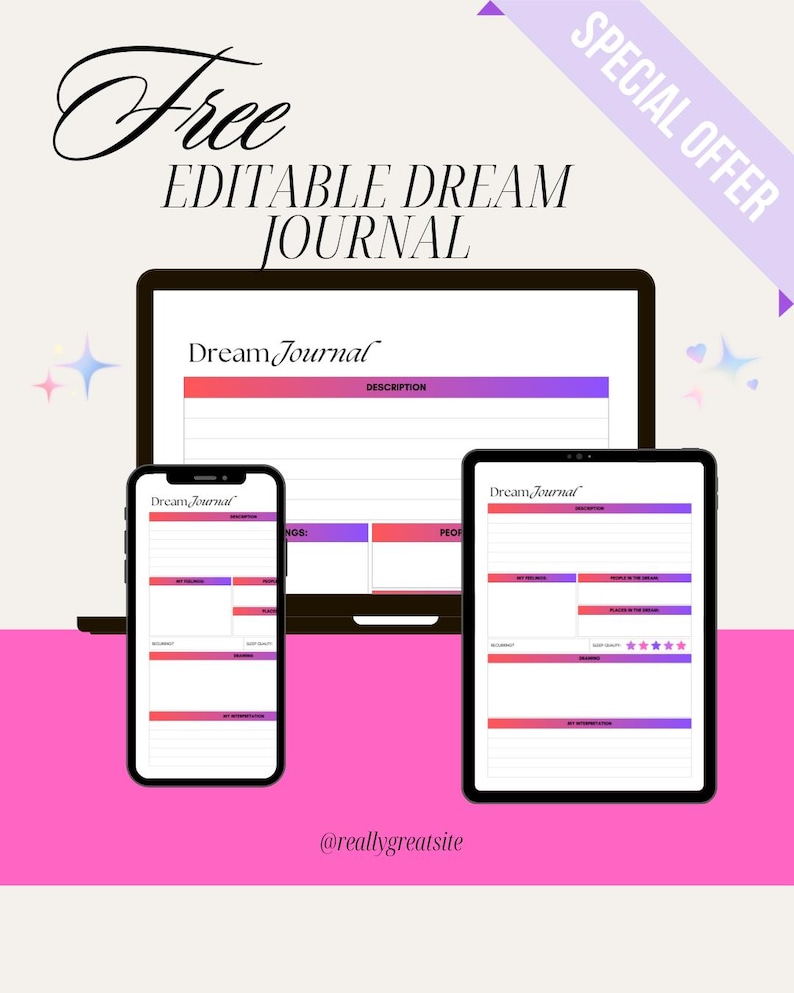 Printable Dream Log – Almost Free at Five Cents – PDF Dream Journal ...