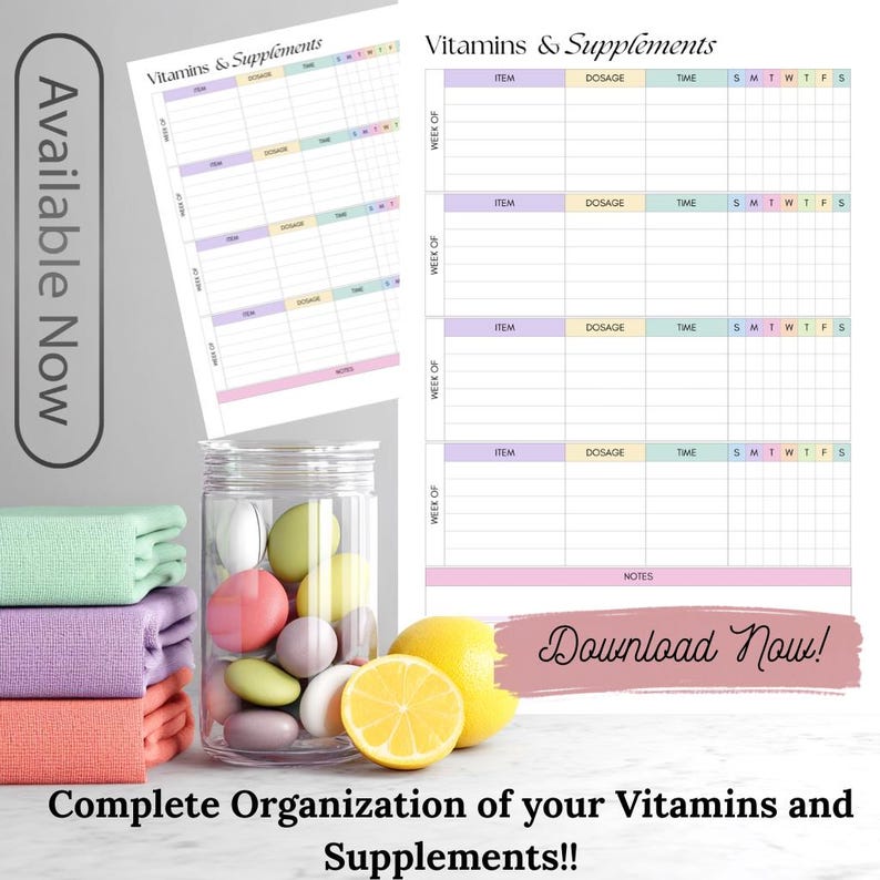 Vitamin and Supplement Tracker Template – Digital Printable for Daily ...