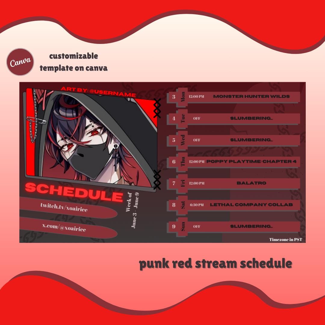 Punk Red Stream Schedule | Weekly Stream Schedule | Vtuber Pngtuber ...