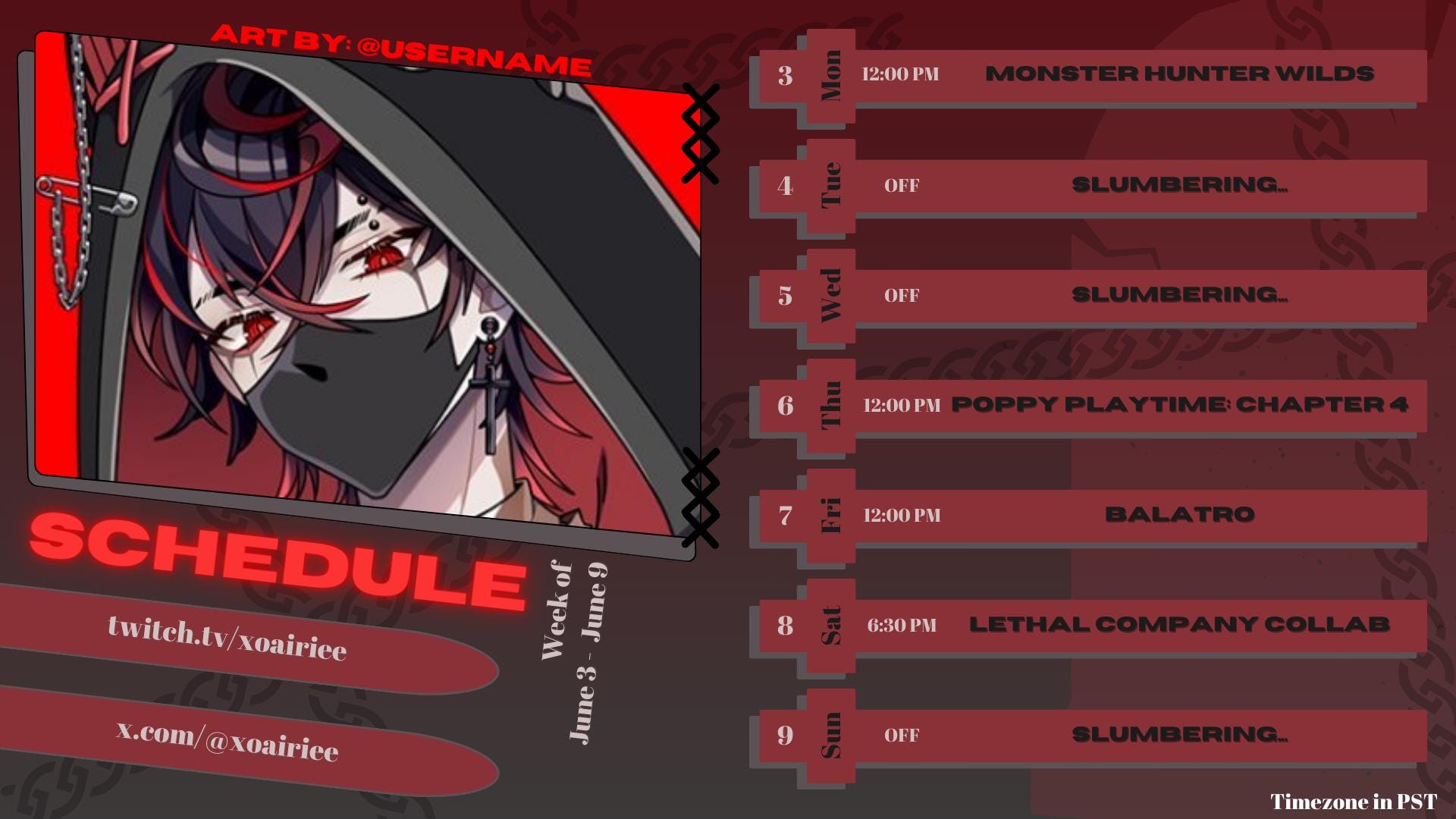 Punk Red Stream Schedule | Weekly Stream Schedule | Vtuber Pngtuber ...