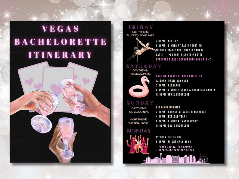 Las Vegas Bachelorette Party Invitation & Itinerary, Girls Night Out ...