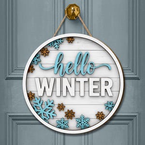 Hello Winter Door Sign: Round Wood Snowflake Welcome Sign - Etsy