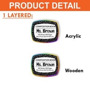 Personalized Rainbow Glitter Teacher Badge: Acrylic Composition Book ...