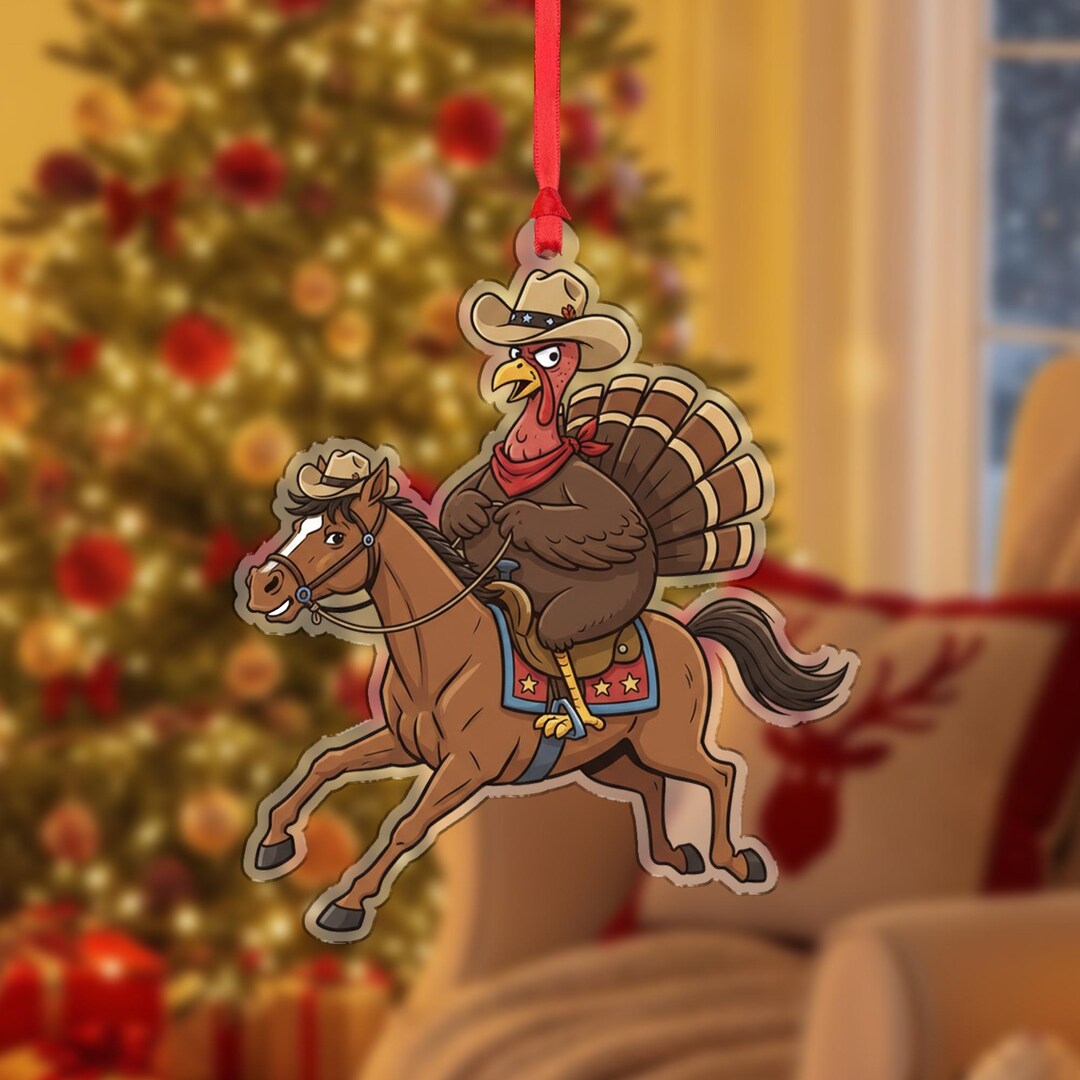 Turkey Cowboy Christmas Ornament – Acrylic Hanging Decoration With ...