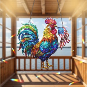 Patriotic Rooster Hologram Decor, USA Flag Chicken Decor, Colorful ...