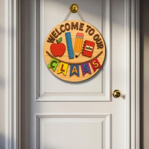 Welcome to Our Class Door Sign, Classroom Decor With Apple Pencil Ruler ...