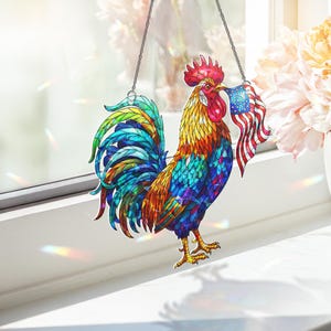 Patriotic Rooster Hologram Decor, USA Flag Chicken Decor, Colorful ...