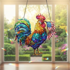 Patriotic Rooster Hologram Decor, USA Flag Chicken Decor, Colorful ...