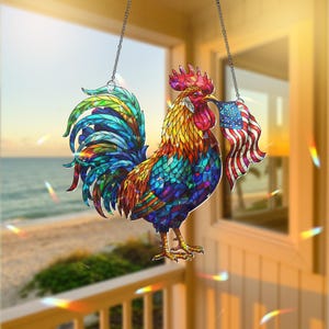 Patriotic Rooster Hologram Decor, USA Flag Chicken Decor, Colorful ...