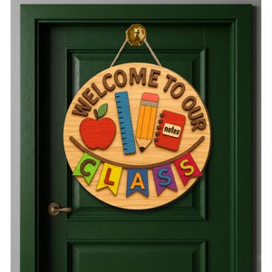 Welcome to Our Class Door Sign, Classroom Decor With Apple Pencil Ruler ...