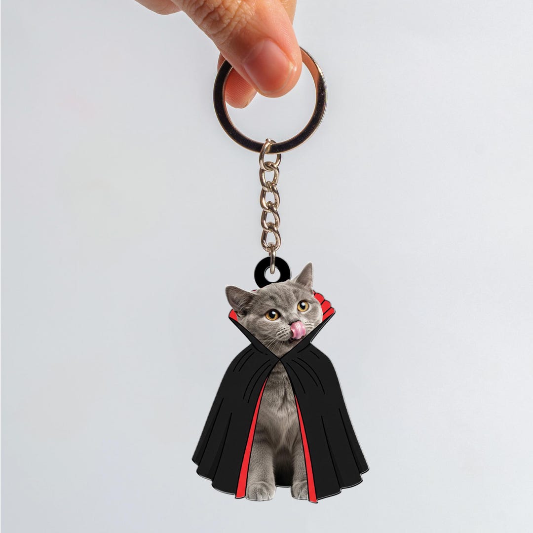 Custom Vampire Cat Keychain | Personalized Pet Photo Gift - Etsy