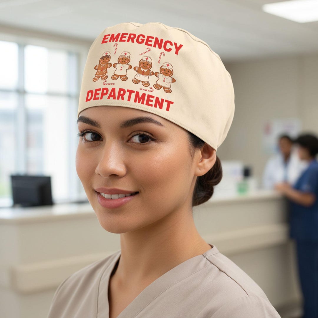 Scrub Cap Surgical Hat Beige Emergency Dept Print: Christmas ...