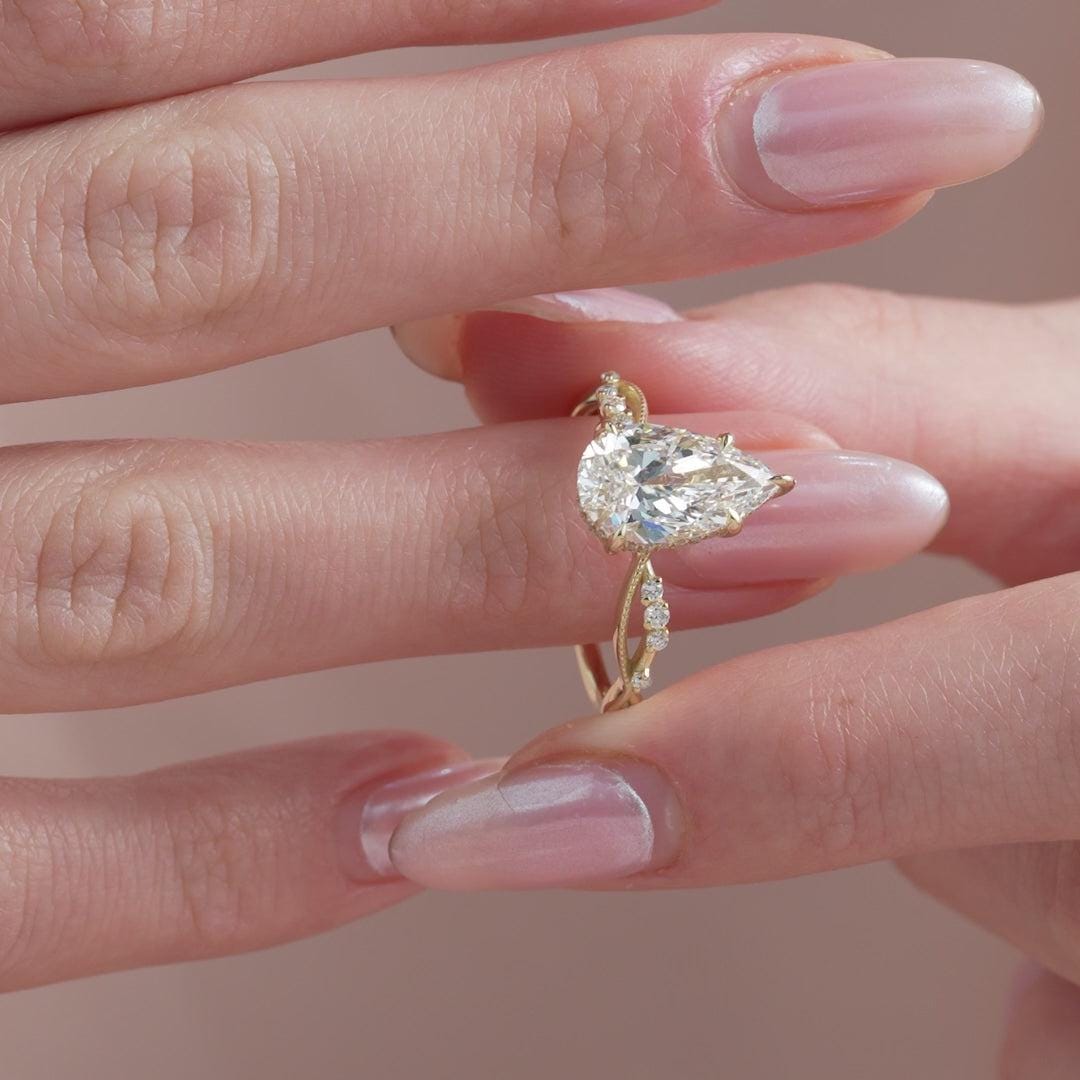 Twisted Gold Pear Lab Grown Diamond Ring, 2 CT Center Stone, Elegant ...