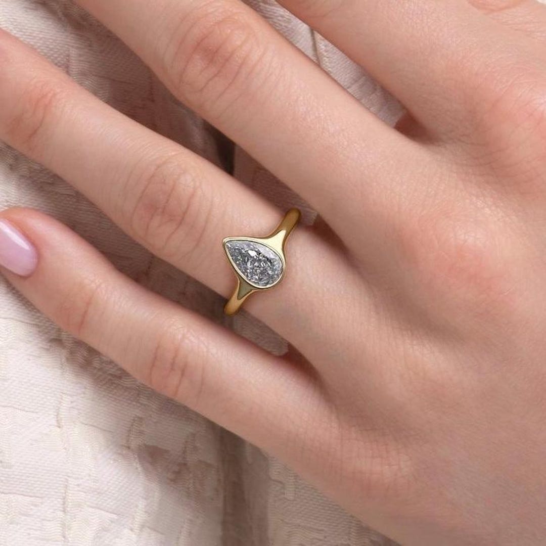 Pear Rose Cut Diamond Ring - 2 Ct Rose Cut Moissanite Ring - Bezel Set ...
