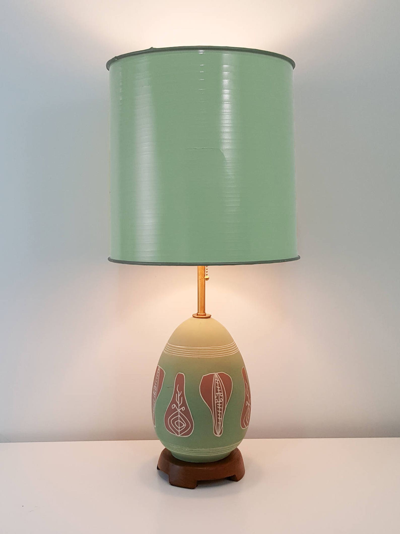Mid-century Modern Biomorphic Green Pottery & Teak Lamp Desk - Etsy