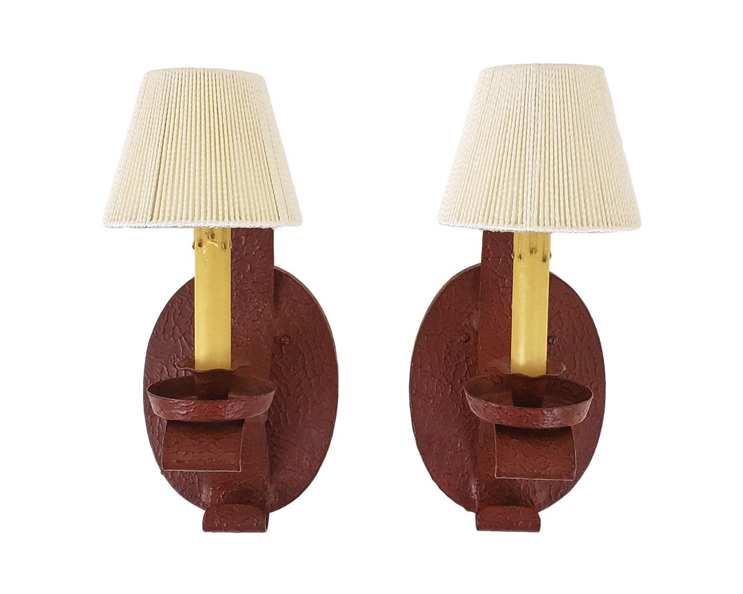 Pair Dana Creath Rustic Red Hand-forged Iron Wall Sconces Spanish ...