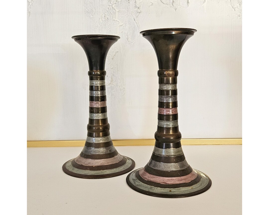SET 2 Pair Rosenthal Netter Heavy Enameled Brass Candle Holders ...