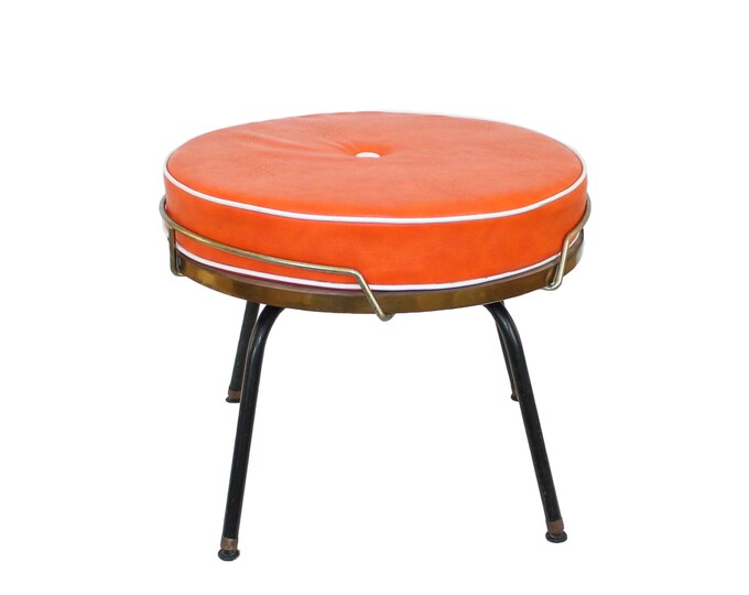 Retro Spinning Ottoman Foot Stool Orange Naugahyde Mid-century Modern ...