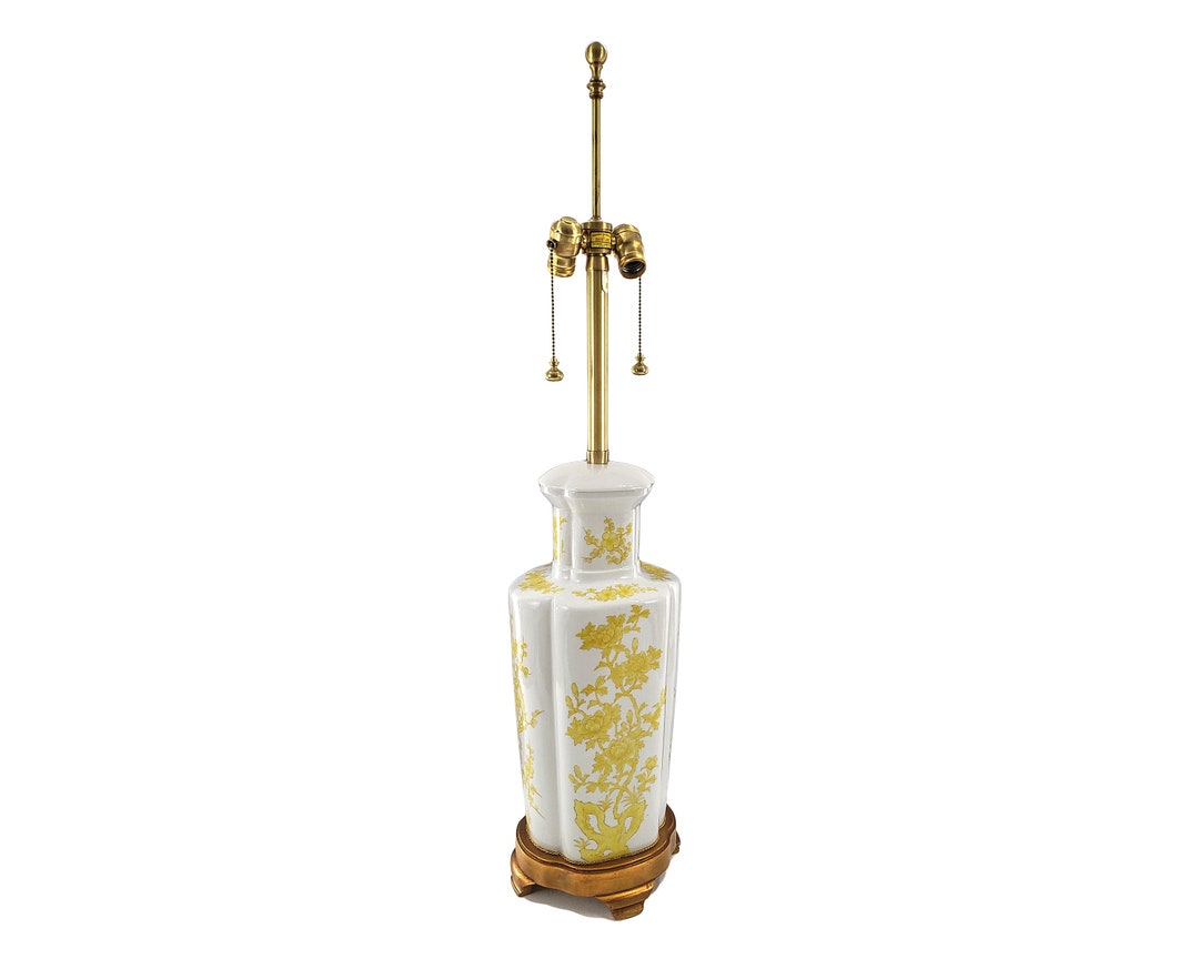 XL Marbro Japanese Pottery Lamp Yellow White Chrysanthemums Cherry ...