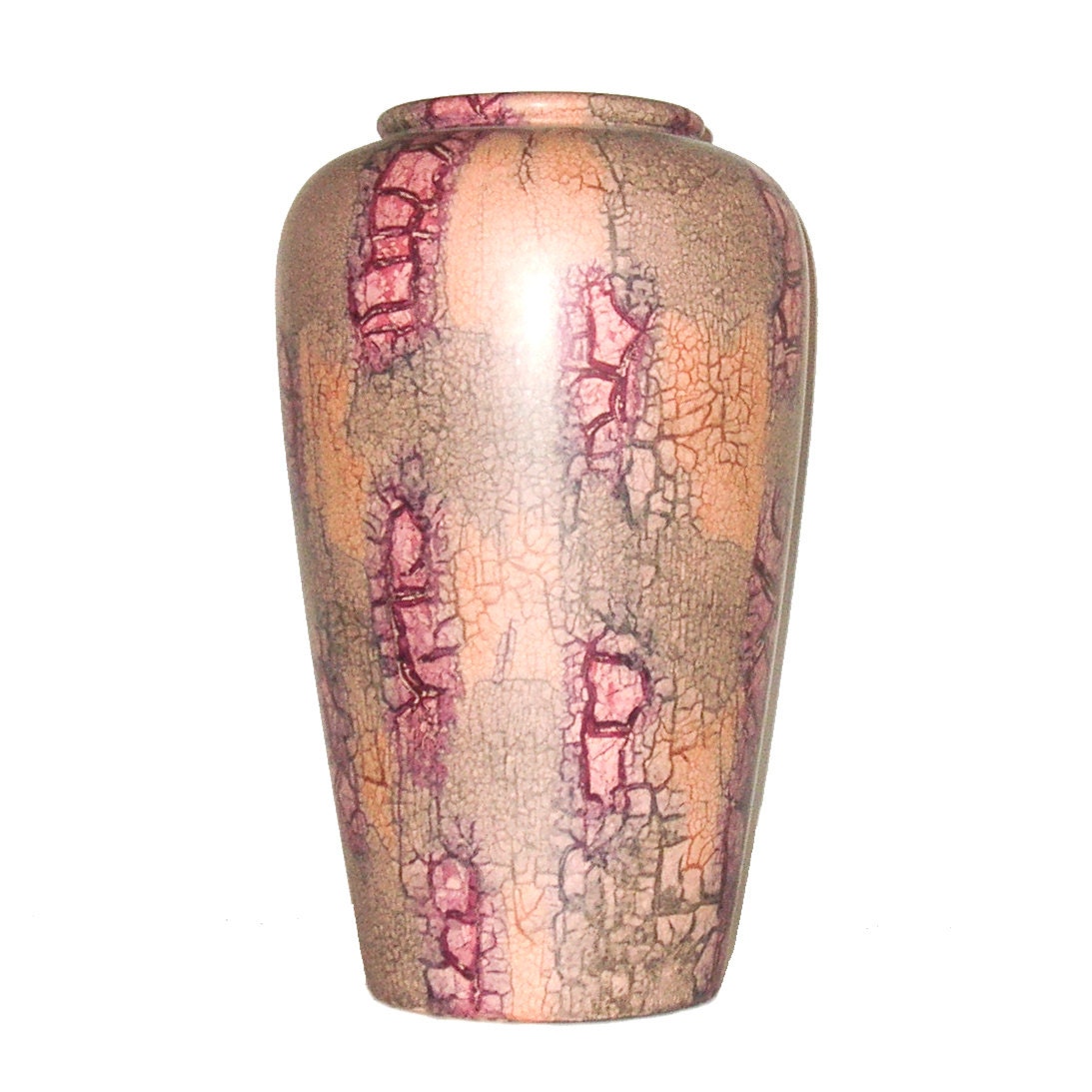 XL 15" West German Pottery Floor Vase Pink Magenta Snakeskin Glaze ...