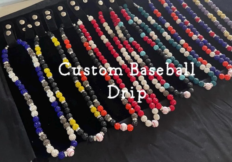 Custom Sports Baseball Rhinestone Bead Drip Necklace & Bracelets - 10mm ...