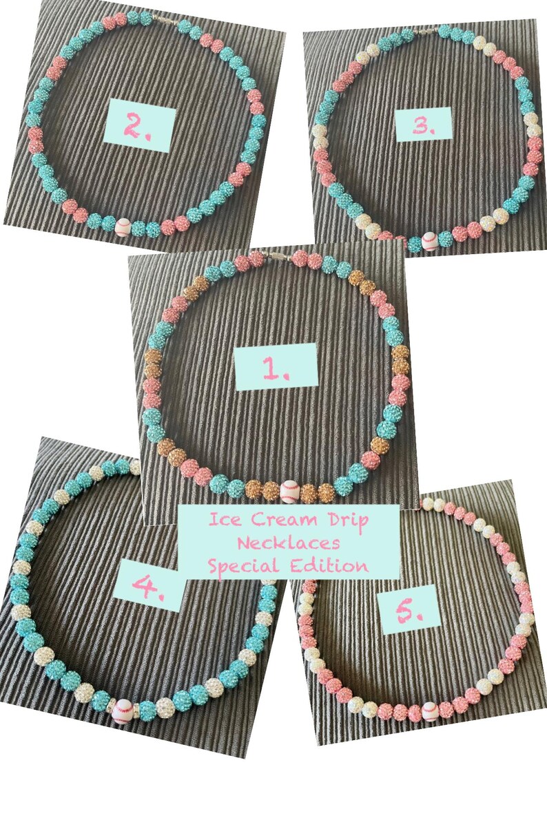Sports Baseball Rhinestone Bead Drip Necklace, Baseball Necklace, Ice ...
