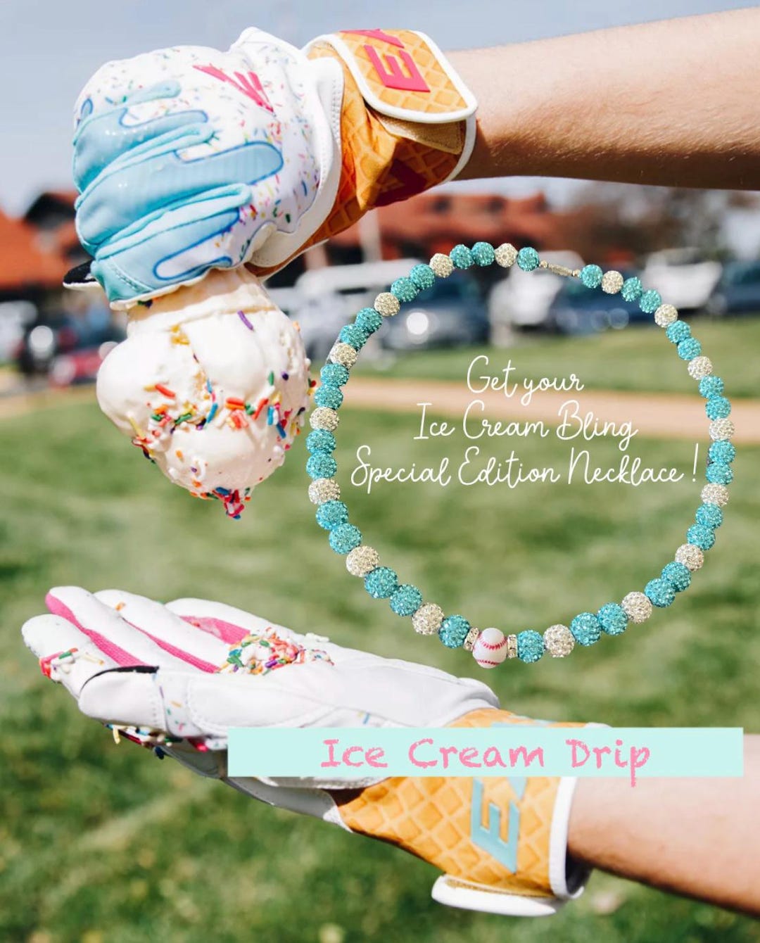 Sports Baseball Rhinestone Bead Drip Necklace, Baseball Necklace, Ice ...