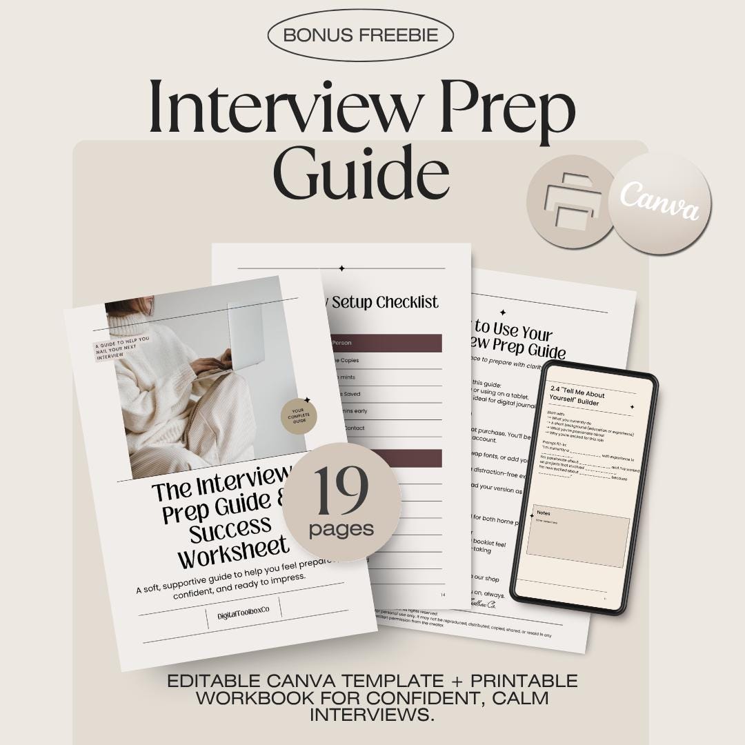 Interview Prep Guide Canva Template | Printable Job Interview Workbook ...