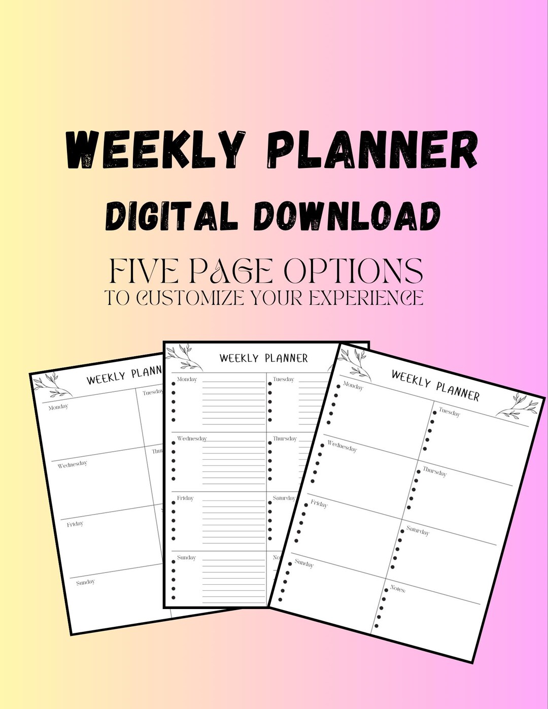 Weekly Planner Printable - Minimalist Planner - Downloadable Planner ...