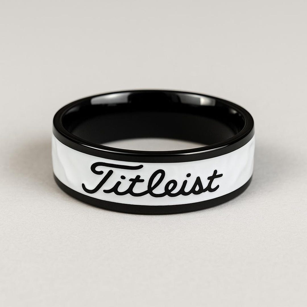 Golf Ball Ring - 8mm Black Ceramic With Golf Ball Inlay. Perfect Gift ...