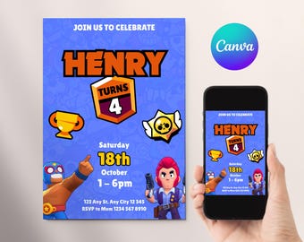 Kids Editable Brawl Stars Invitation Brawl Stars Party Invite for Gamer ...