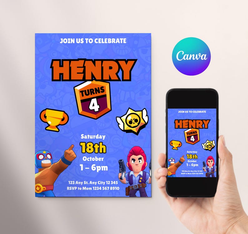 Kids Editable Brawl Stars Invitation Brawl Stars Party Invite for Gamer ...