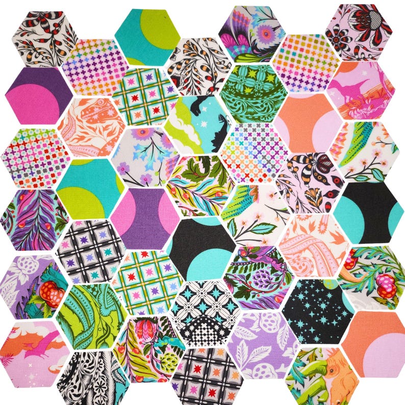 Tula Pink Roar! Hexies: 42 Diecut 1-inch Fabric Hexagons + Paper ...