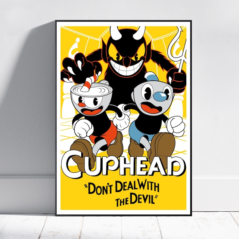 Cuphead Poster, Mugman Wall Art, Game Poster, Home Decor, Rolled Canvas ...