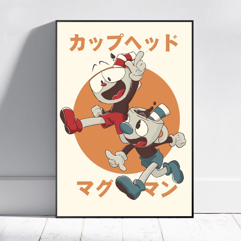 Cuphead Poster, Mugman Wall Art, Game Poster, Home Decor, Rolled Canvas ...