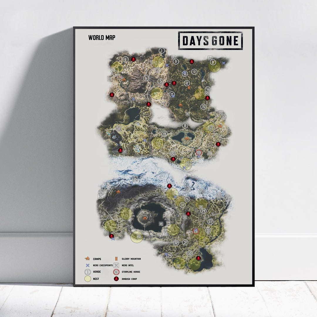 Days Gone Map Poster, Map of Oregon Wall Art, Game Poster, Home Decor, Rolled Canvas - Etsy