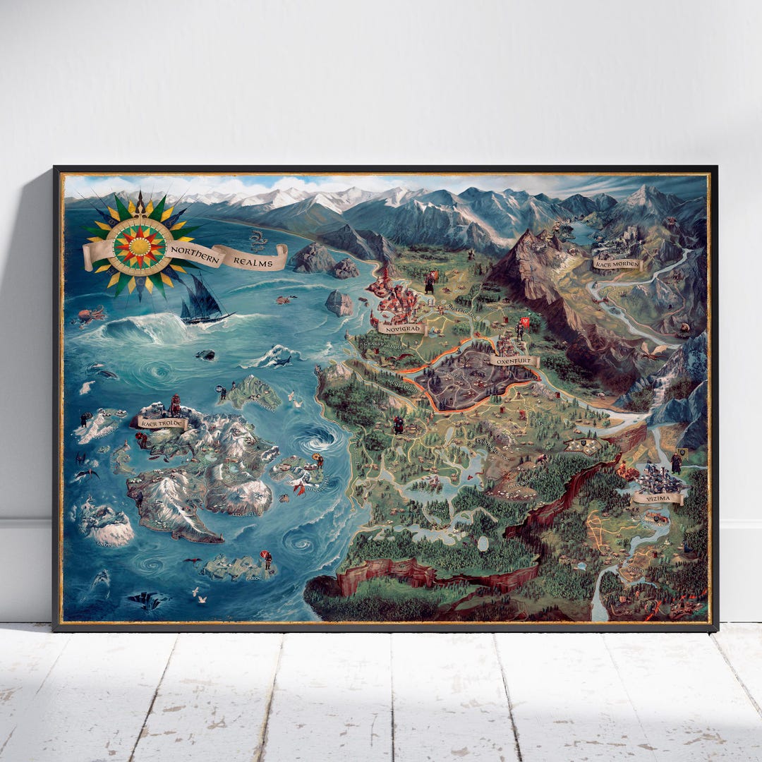 The Witcher World Map Poster, Continent Locations Wall Art, Video Game ...