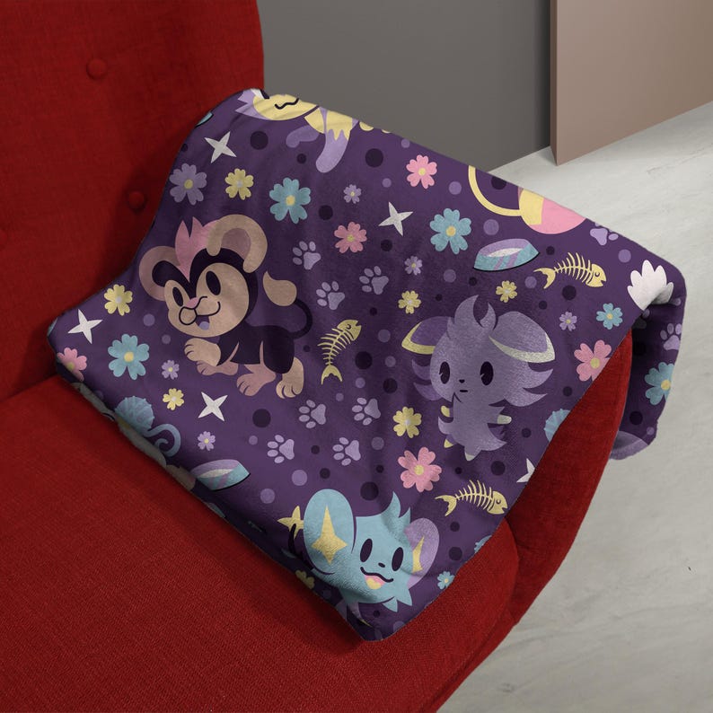 Meowth Fleece Blanket Cute Cat Pattern Cozy Throw Blanket Funny Family ...