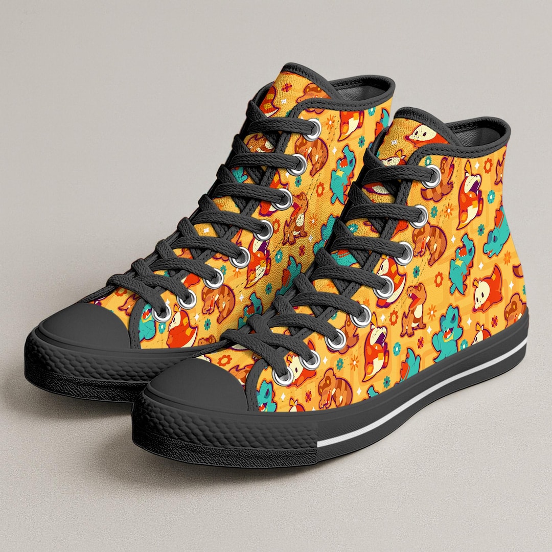 Totodile Fuecoco High Top Canvas Shoes, Cute Orange Kawaii Sneakers ...