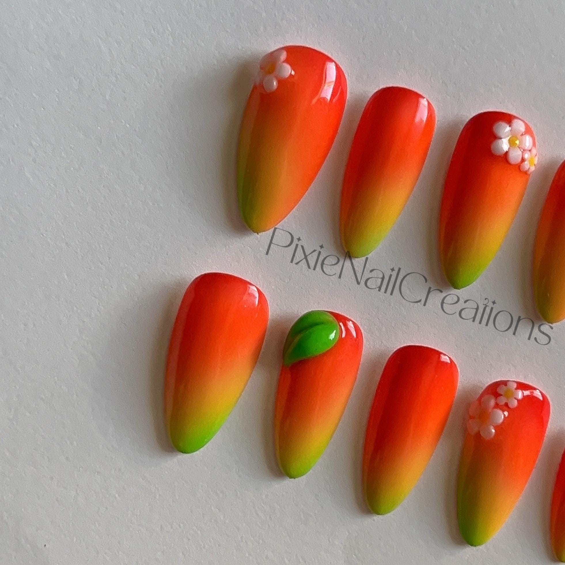 Mango Fruit Nails: Summer Faux Acrylic Press-ons, Customizable, Medium ...