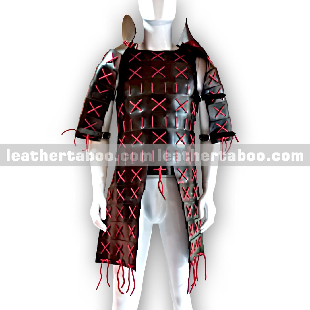 Leather Samurai Chest Armor: Red Lacing, Adjustable Fit - Etsy