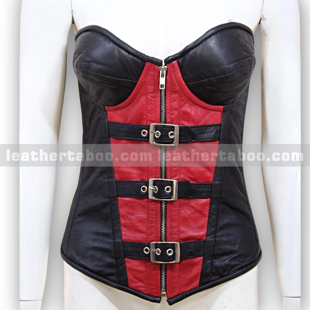 Red & Black Leather Bustier Top: Strapless Corset With Buckle Straps - Etsy