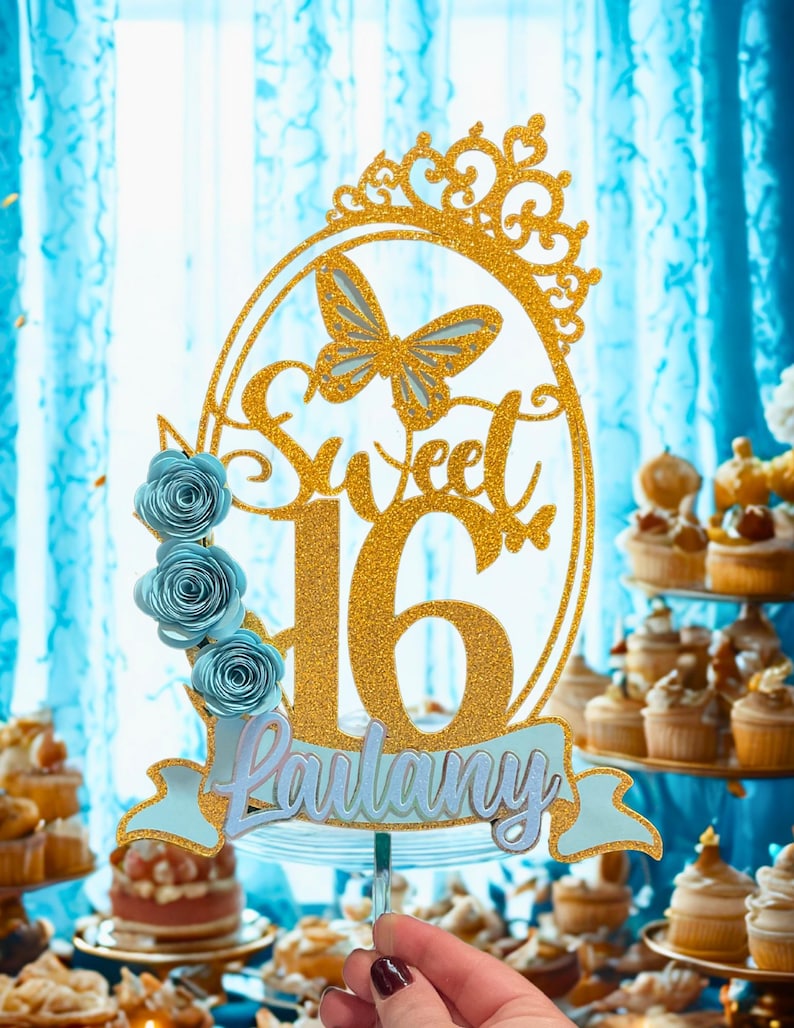 Sweet 16 Cake Topper Gold Silver Pink Champagne Burgundy Navy Lavender ...