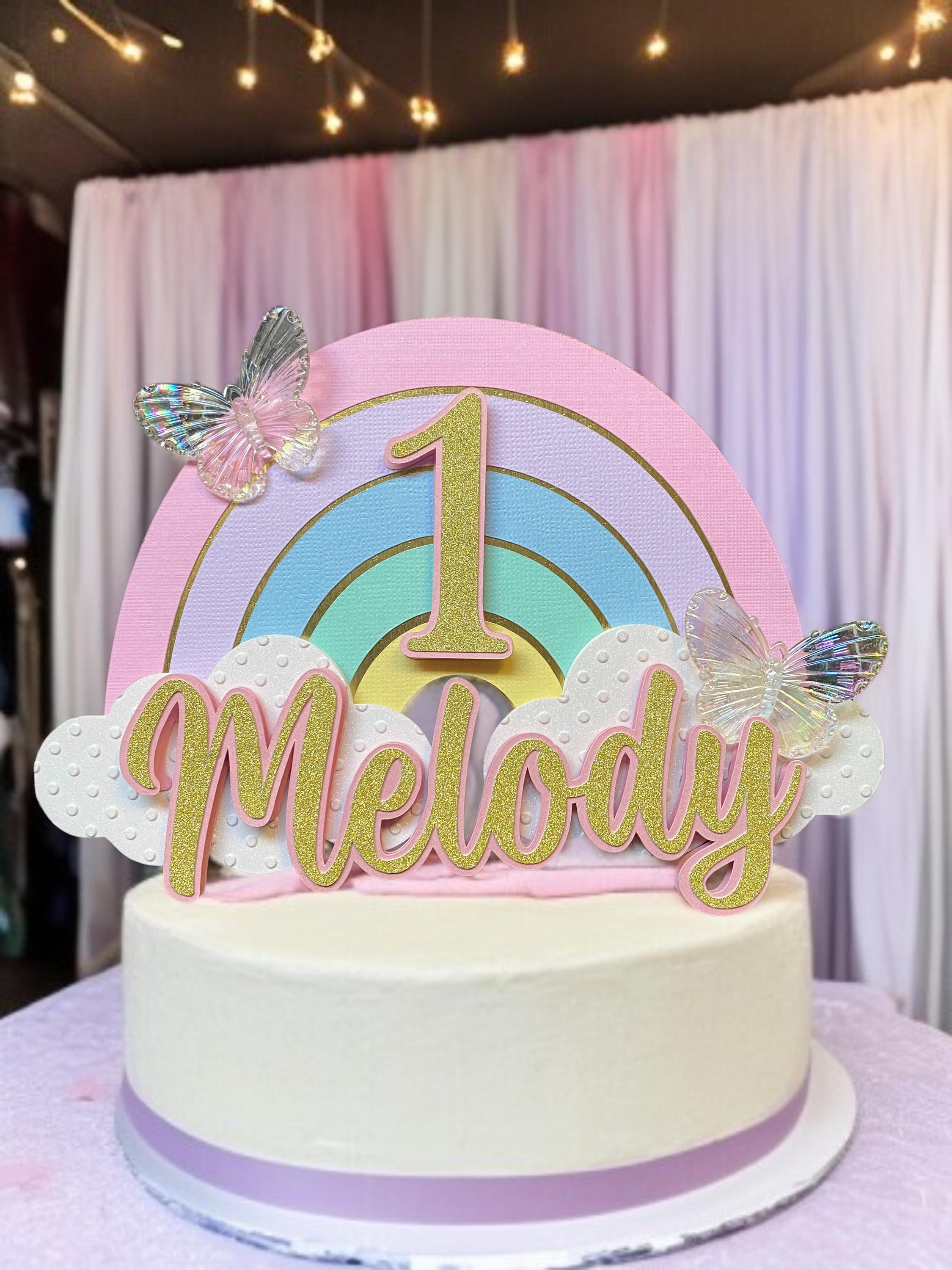 Personalized Pastel Rainbow Cake Topper: Butterfly Birthday Party Decor ...